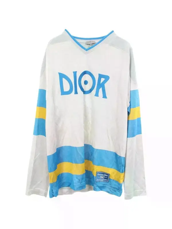 Dior 2010s Logo-detail Stripe-print Long-sleeve T-shirt - Grey