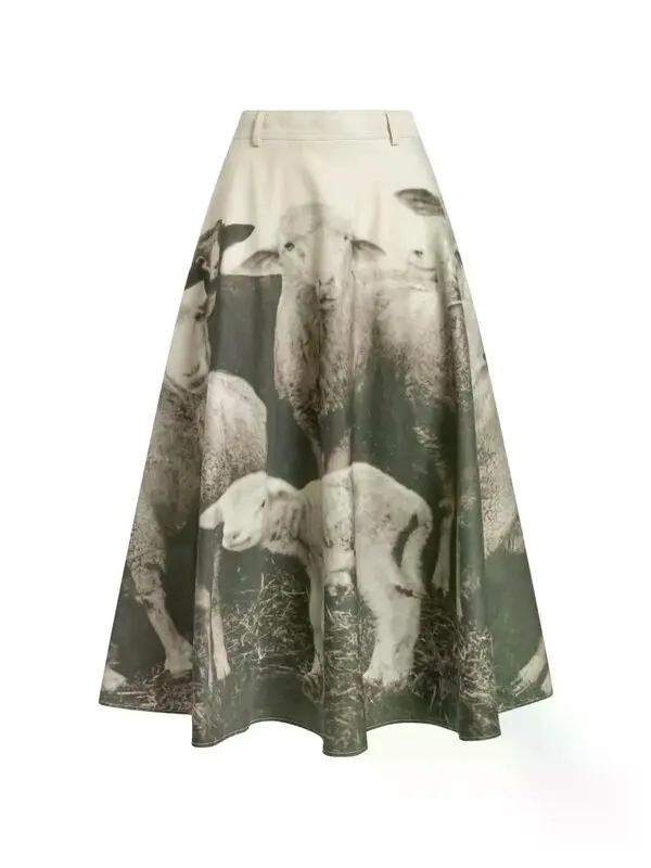 Moschino Sheep-print Flared Midi Skirt - Grey
