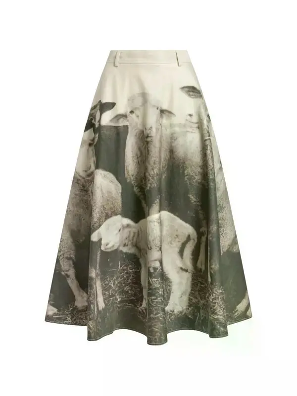 Moschino Sheep Print Flared Midi Skirt - Grey