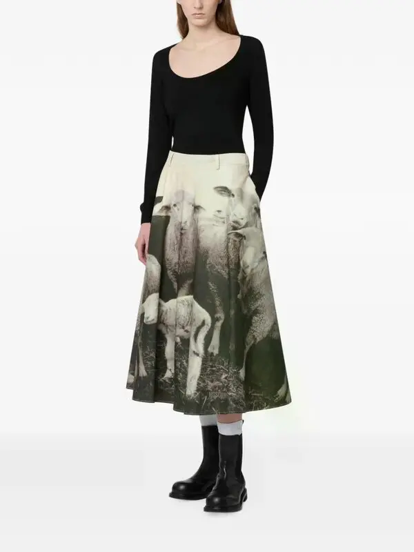 Moschino Sheep Print Flared Midi Skirt