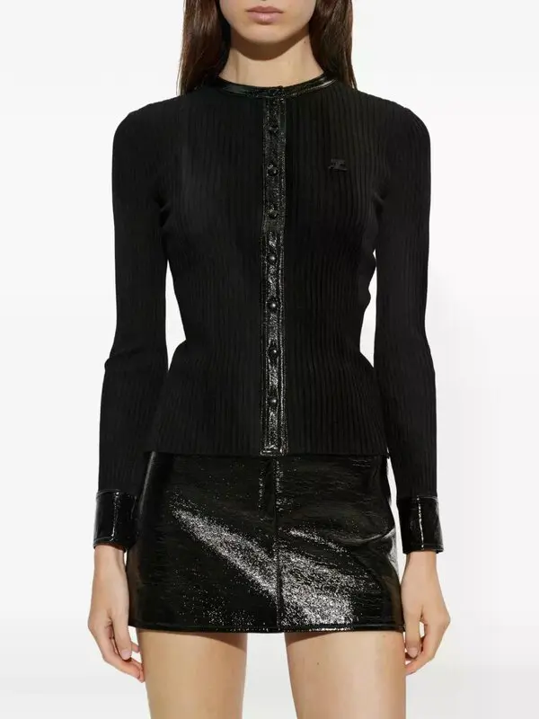 COURREGES Ribbed-knit Vinyl-trim Cardigan