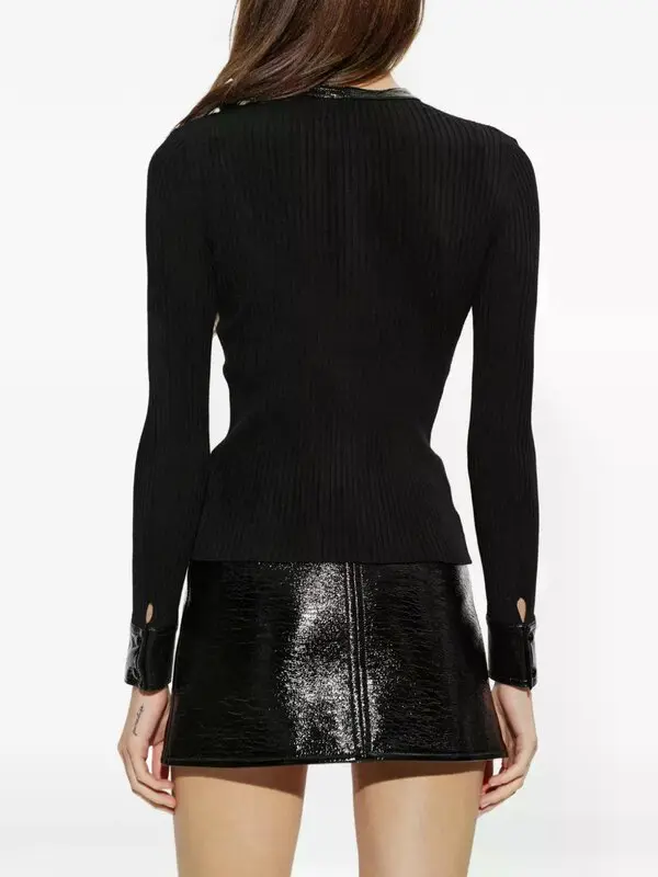 COURREGES Ribbed-knit Vinyl-trim Cardigan