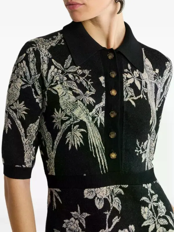 Etro Wool-blend Jacquard Midi Shirt Dress With Nature Motif