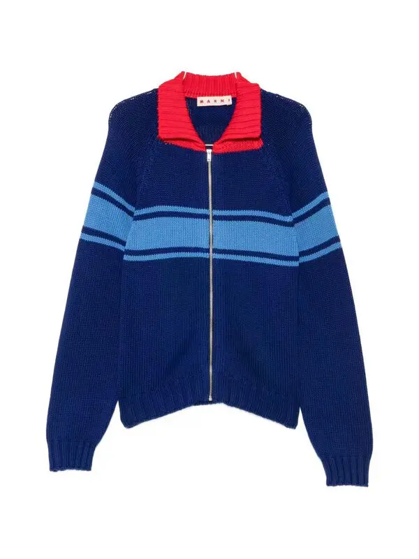 Marni Striped Zip-up Cotton Sweater - Blue