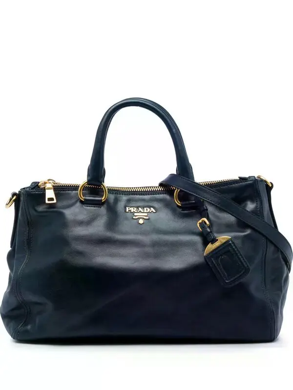 Prada 2010-2026 Soft Calf Double Zip Convertible Tote Satchel - Blue
