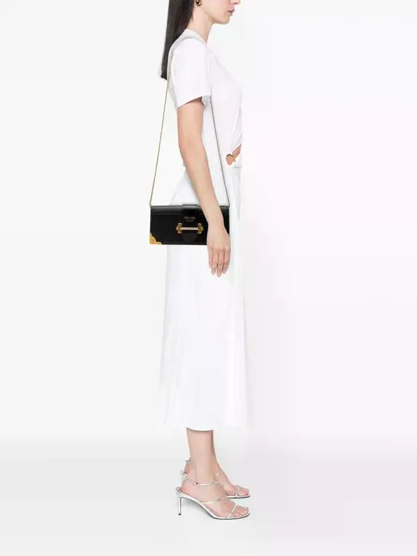 Prada 2010-2026 City Calf And Saffiano Cahier Chain Clutch Crossbody Bag - Black