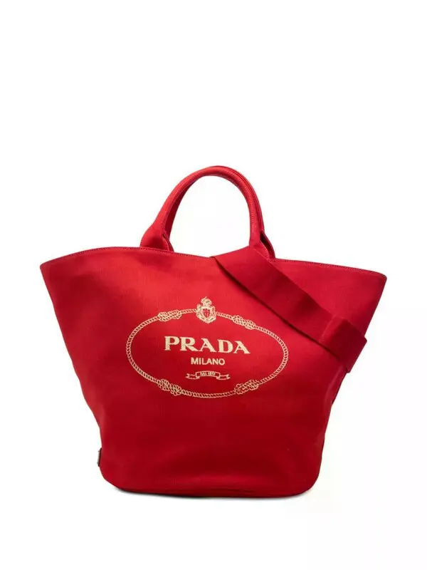 Prada 2013-2026 Canvas Canapa Logo Satchel - Red