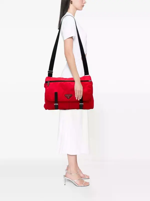 Prada Tessuto Zip Double Buckle Messenger Bag