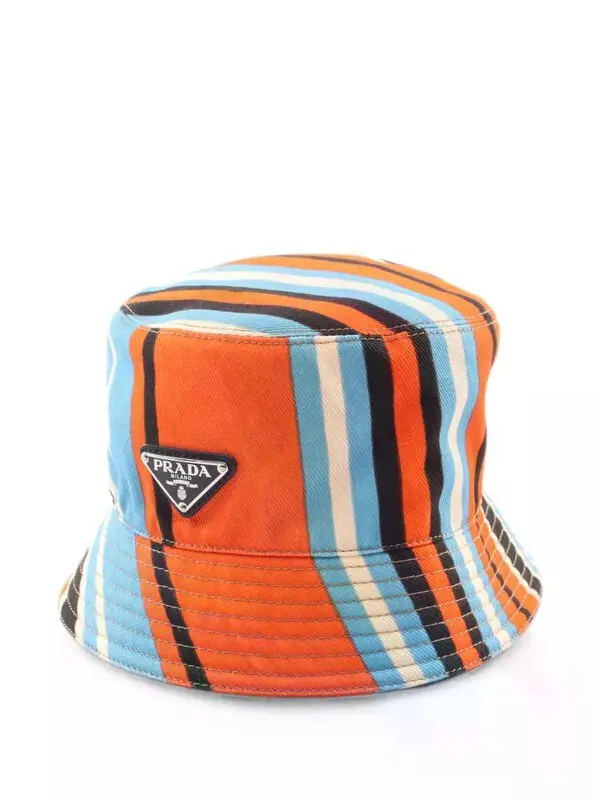 Prada Enamel Triangle Logo Bucket Hat - Orange