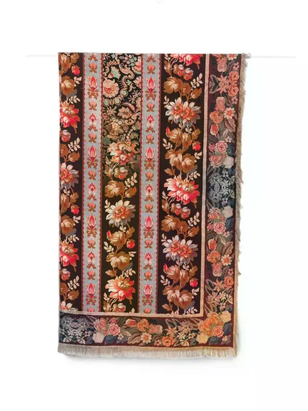 PIERRE-LOUIS MASCIA Floral-print Fringed Scarf - Brown