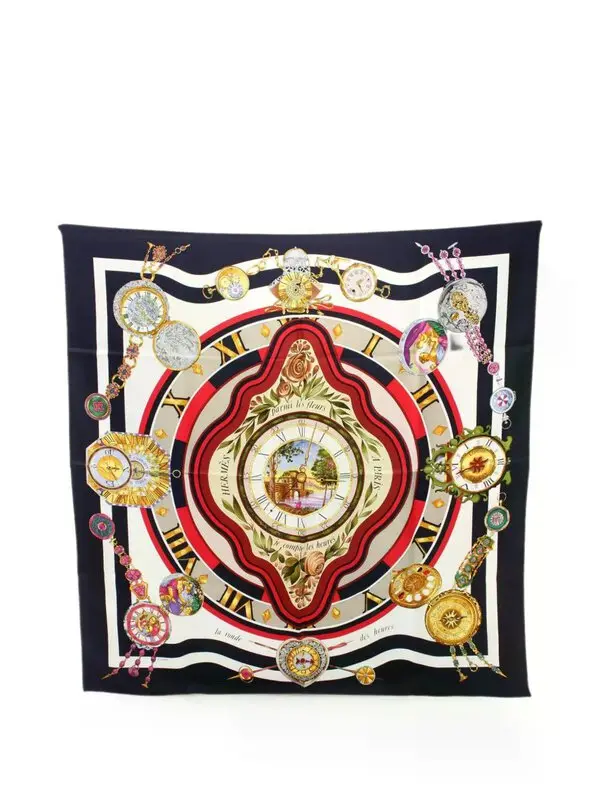 Hermès 2010s Parmi Les Fleurs Je Compte Les Heures Scarf - Blue