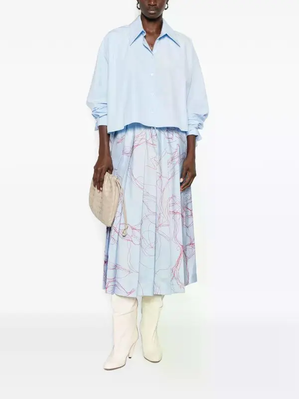Fabiana Filippi Cropped Long-sleeve Shirt With Embroidered Logo - Blue