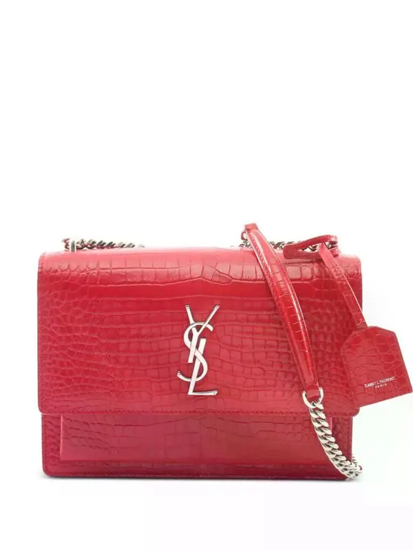 Saint Laurent Sunset Croc-embossed Shoulder Bag - Red