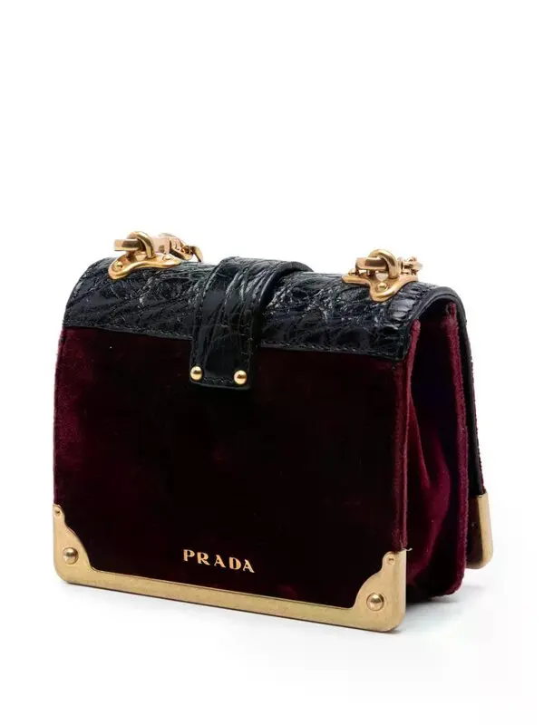 Prada 2010-2026 Micro Croc Embossed Leather Trimmed Velluto Cahier Crossbody Bag