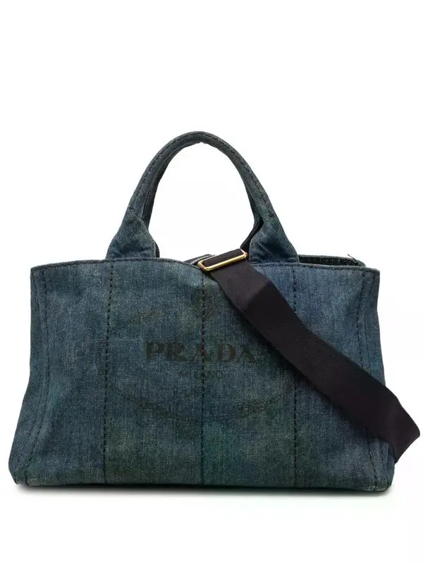Prada 2013-2026 Denim Canapa Logo Satchel