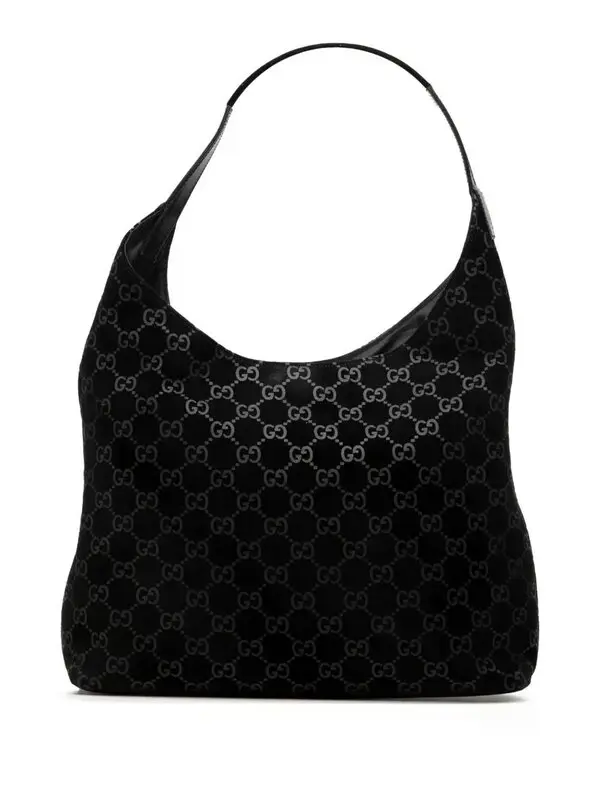 Gucci 2000-2015 Gg Suede Metal Handle Shoulder Bag - Black