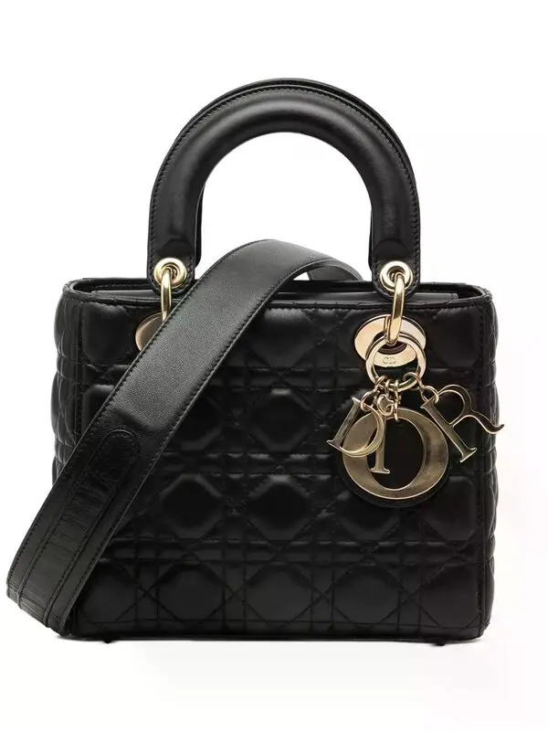 Dior 2018 Small Lambskin Cannage My Abcdior Lady Satchel - Black
