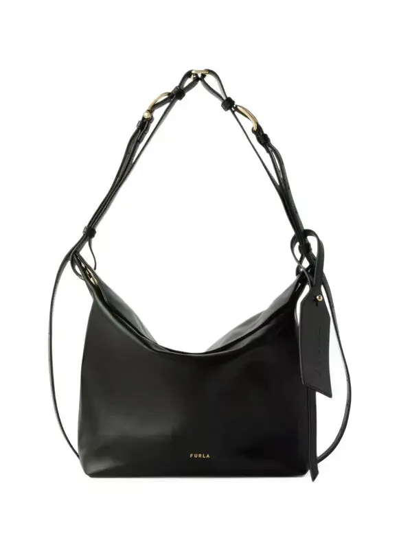 Furla Logo-plaque Leather Shoulder Bag - Black