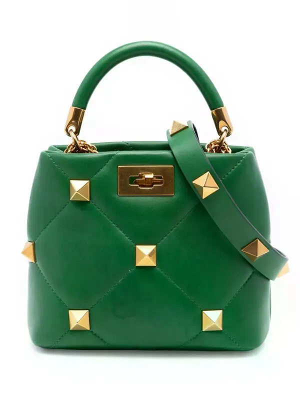 Valentino Garavani 2018-2026 Small Nappa Roman Stud The Handle Bag Satchel - Green