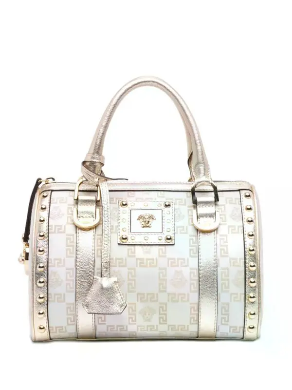 Versace Small Studded Jacquard Boston Bag
