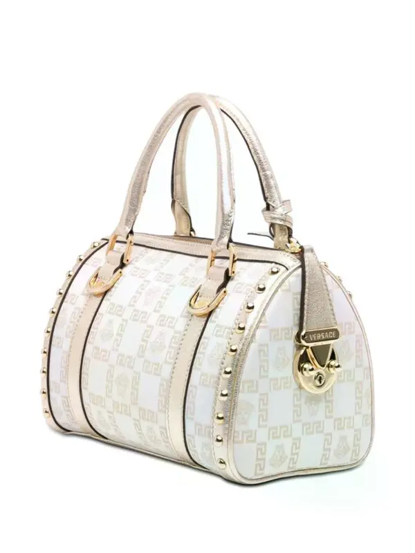 Versace Small Studded Jacquard Boston Bag