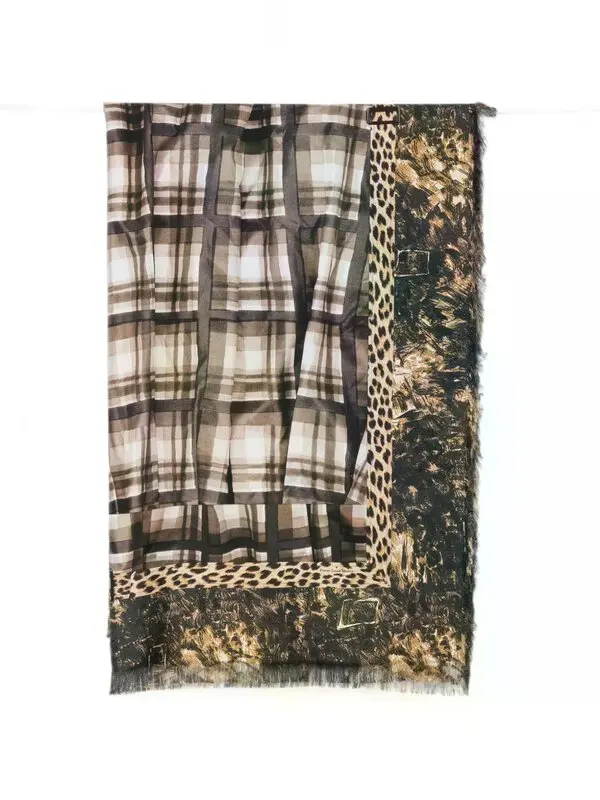 PIERRE-LOUIS MASCIA Checked Leopard-print Scarf - Brown