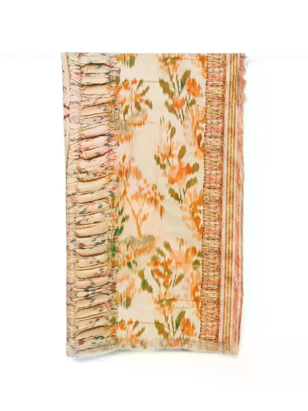 PIERRE-LOUIS MASCIA Floral-print Fringed Scarf - Neutrals