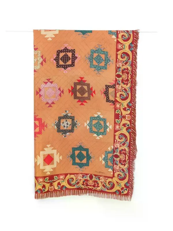 PIERRE-LOUIS MASCIA Geometric-print Fringed Scarf - Neutrals