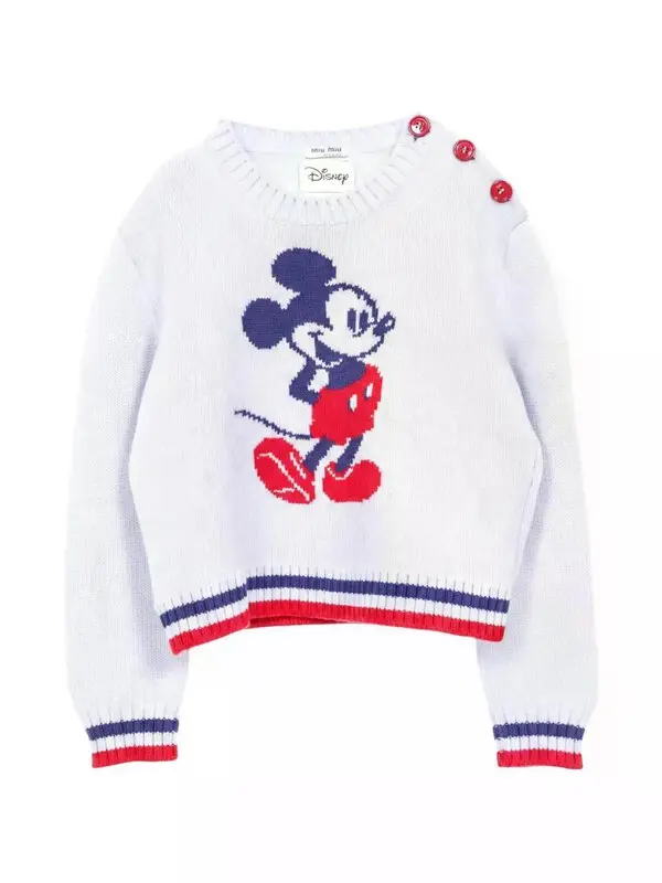 Miu Miu X Disney Mickey Mouse Intarsia Knit Cropped Sweater - Blue