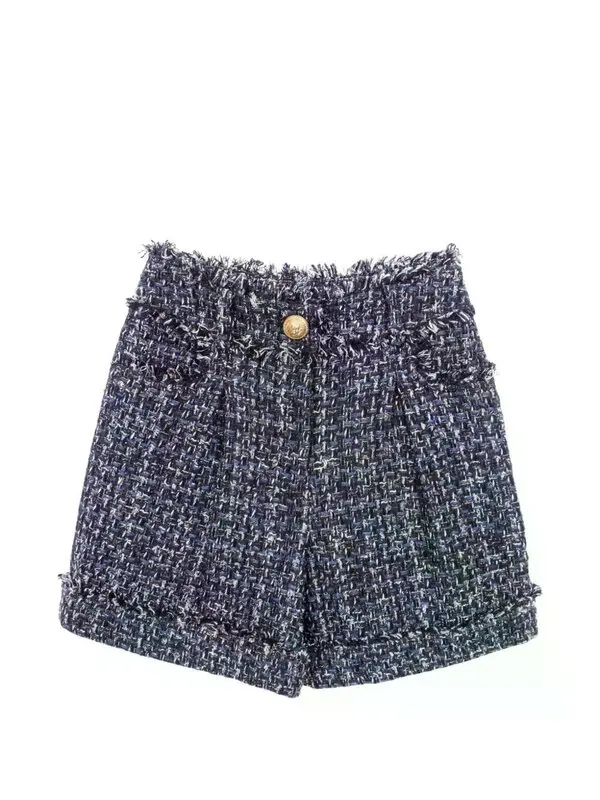 Balmain Navy Bouclé Tweed Raw-edge Shorts - Blue