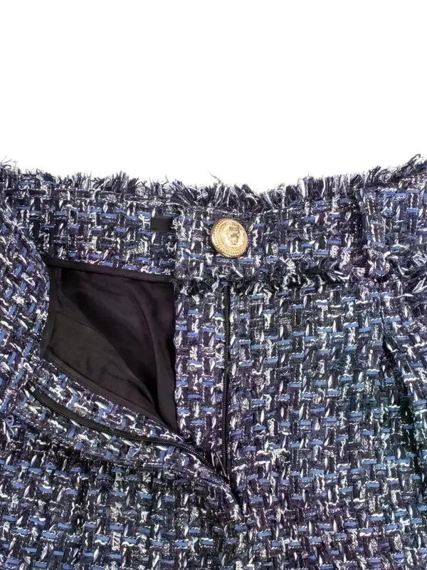 Balmain Navy Bouclé Tweed Raw-edge Shorts