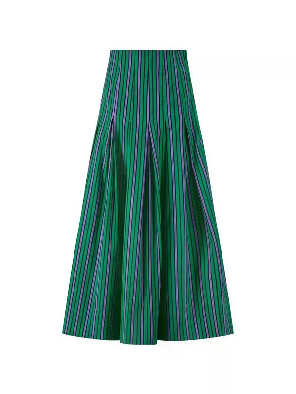 Lela Rose Midi Striped Pleated Skirt