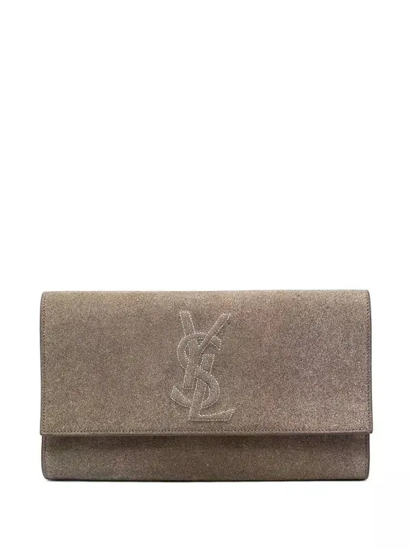 Saint Laurent 2000-2010 Large Stitched Suede Monogram Belle De Jour Clutch Bag