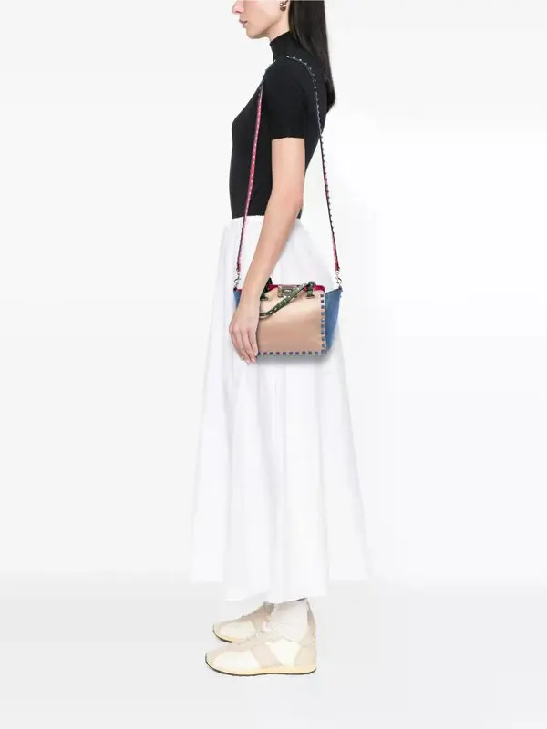 Valentino Garavani 2000-2017 Mini Leather Colorblock Rockstud Trapeze Satchel