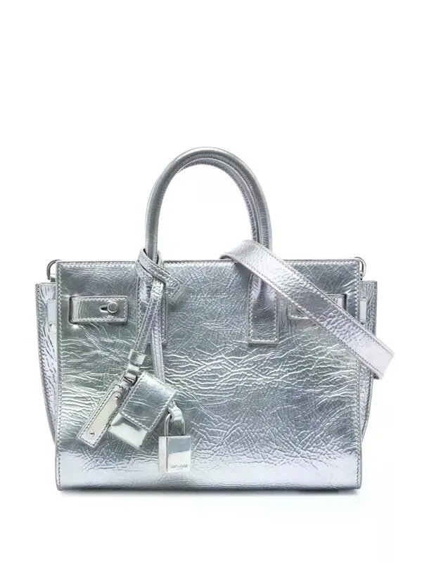 Saint Laurent Nano Metallic Crinkled Calfskin Supple Sac De Jour Satchel - Silver