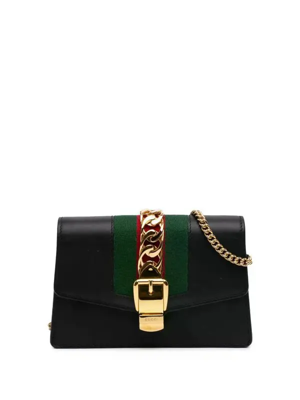Gucci 2000-2015 Super Mini Calfskin Web Sylvie Chain Crossbody Bag - Black