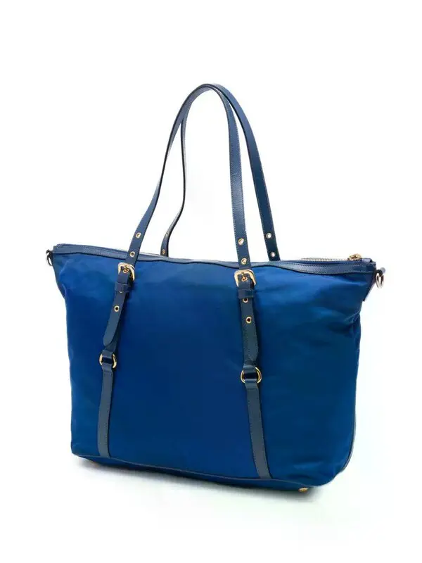 Prada Saffiano Leather Trimmed Tessuto Zip Top Convertible Tote Satchel