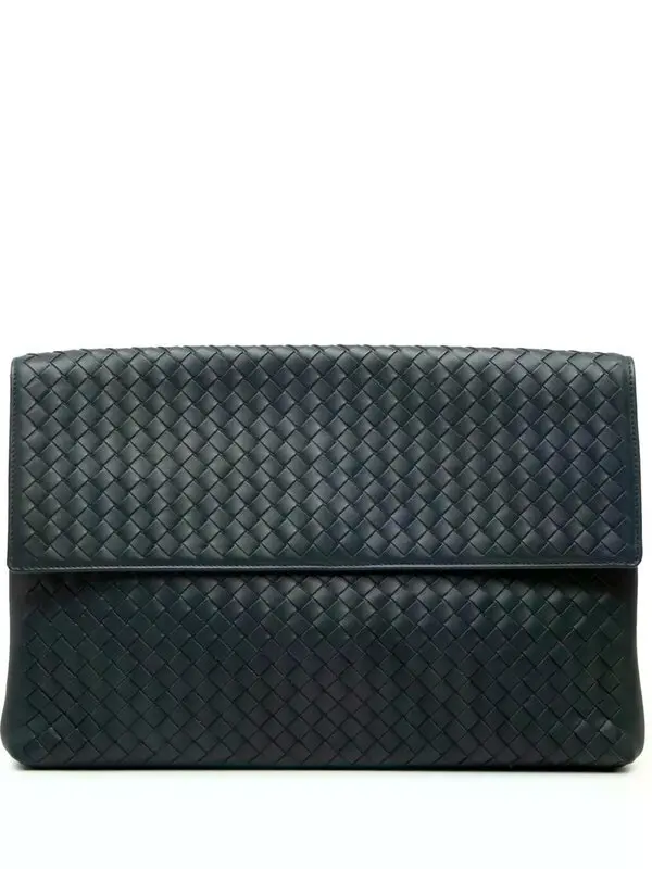 Bottega Veneta 2012-2026 Nappa Intrecciato Portfolio Flap Clutch Bag - Blue