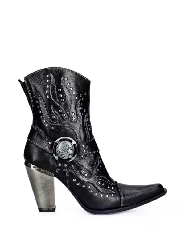 NEW ROCK Skull-plaque Flame-appliqué Boots