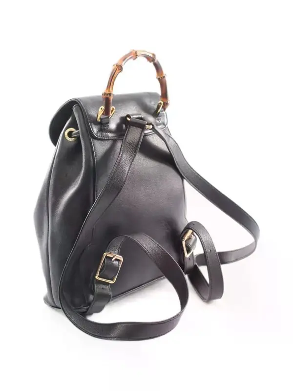 Gucci 2000s Bamboo Leather Backpack - Black