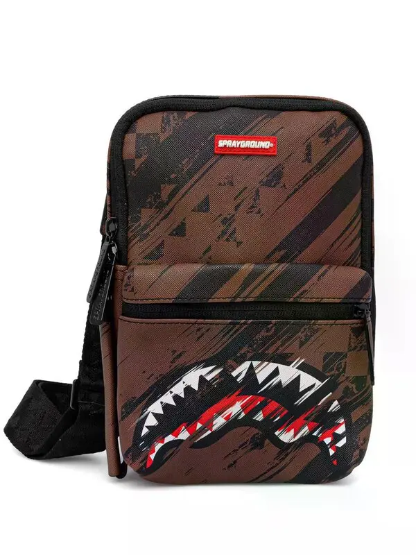 SPRAYGROUND Shark-print Smeared Shoulder Bag - Brown