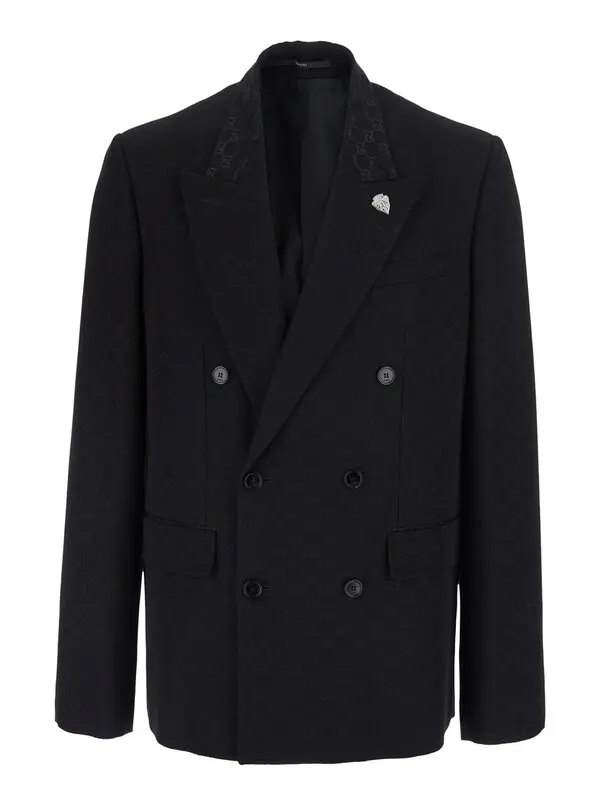 Gucci Double-breasted Peak Lapel Jacket With Gg Motif - Multicolor