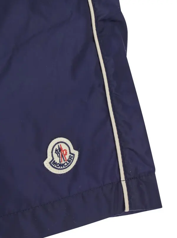 Moncler Blue Swim Shorts With Applied Logo Patch In Tech Fabric