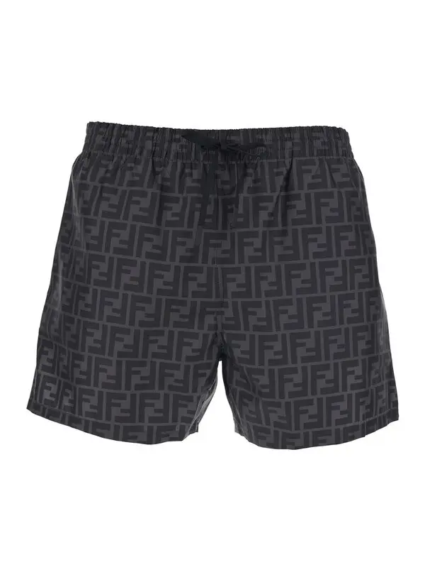 Fendi Swim Shorts With All-over Ff Motif - Gray