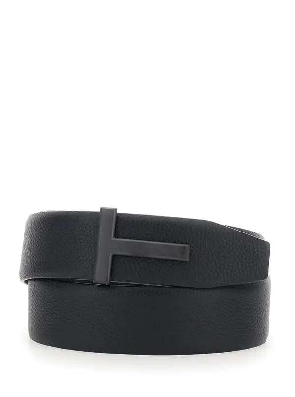 TOM FORD Icon T Belt In Grained Leather - Multicolor