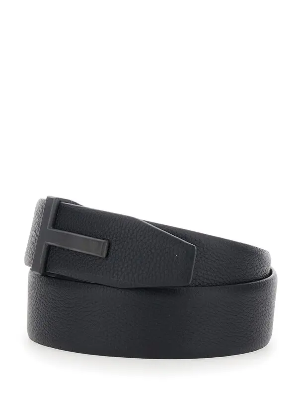 TOM FORD Icon T Belt In Grained Leather - Multicolor