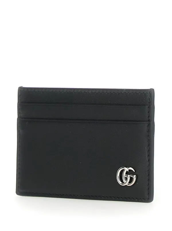 Gucci Cardholder With Gg Plate On The Front In Black Leather For