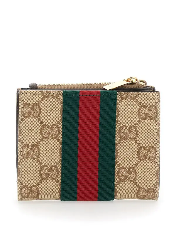 Gucci Beige Wallet With Web Stripe And Zip Closure And Magnetic Button In Gg Canvas For - Multicolor