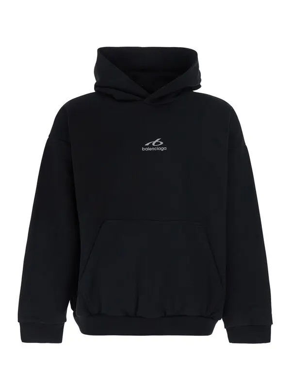 Balenciaga Hoodie With Fixed Hood And Logo Lettering On The Front In Cotton For - Black