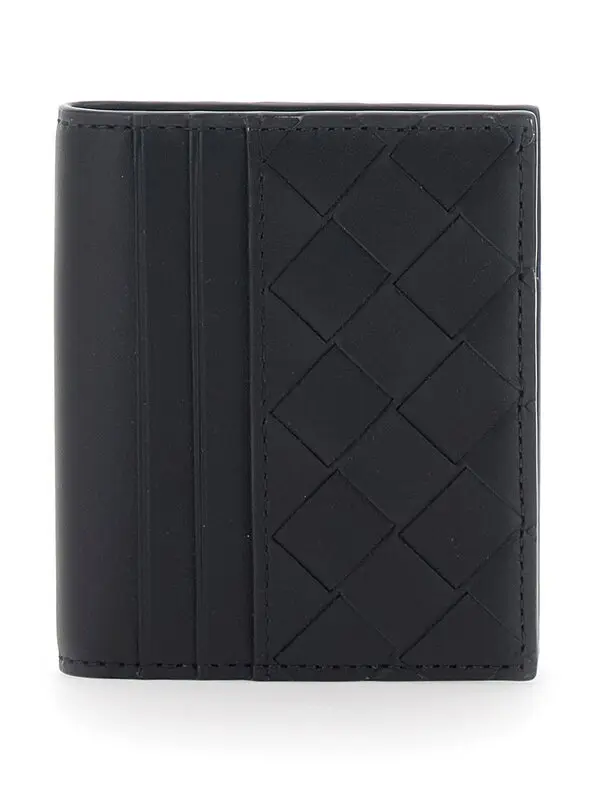 Bottega Veneta Cardholder With Intreccio Motif And Lettering Logo Impressed Inside In Black Leather For - Multicolor
